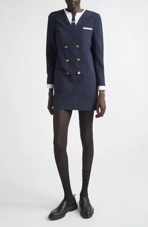 Thom Browne Trompe L'oeil Mixed Media Minidress - Navy