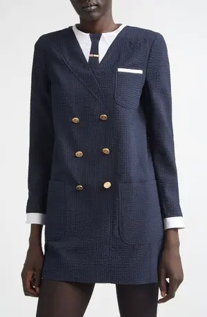 Thom Browne Trompe L'oeil Mixed Media Minidress - Navy