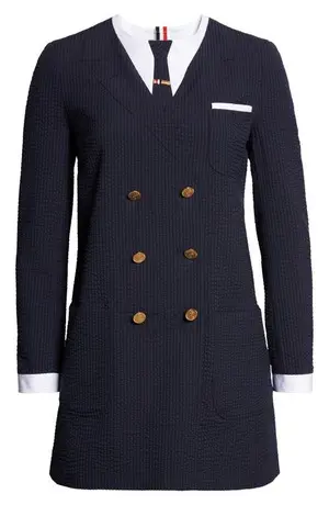 Thom Browne Trompe L'oeil Mixed Media Minidress - Navy