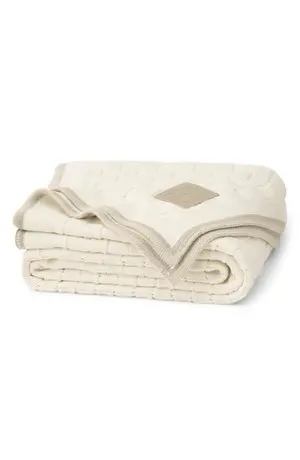 BOLL & BRANCH Basket Weave Knit Organic Cotton Throw Blanket - Cream/pewter/sand
