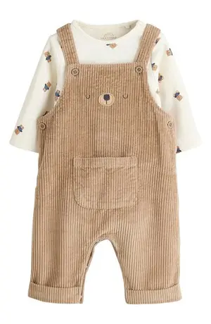 NEXT Bear Long Sleeve Bodysuit & Corduroy Overalls Set - Brown