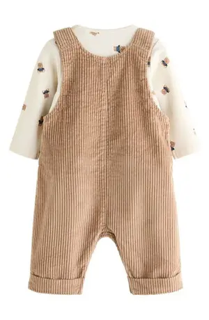 NEXT Bear Long Sleeve Bodysuit & Corduroy Overalls Set