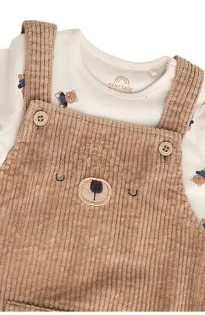 NEXT Bear Long Sleeve Bodysuit & Corduroy Overalls Set
