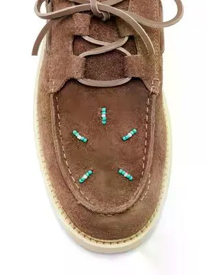 COLLEGIUM Beaded Lace-up Boat Shoes - Brown
