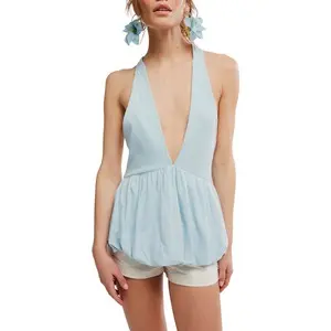 Free People Paige Peplum Halter Top - Starlight Blue