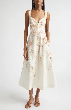 Zimmermann Luna Buttoned Linen Picnic Midi Dress - Cream Songbird