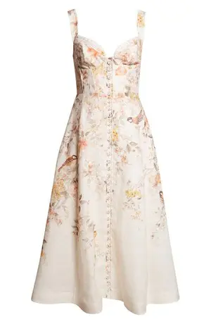 Zimmermann Luna Buttoned Linen Picnic Midi Dress - Cream Songbird