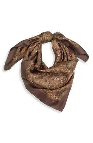 Saint Laurent Ornamental Paisley Silk Twill Square Scarf - Brown/light Brown/gold
