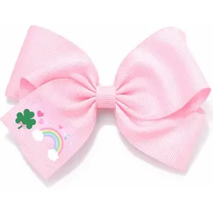 BITS & BOWS Rainbow Shamrock Hair Bow - Pink