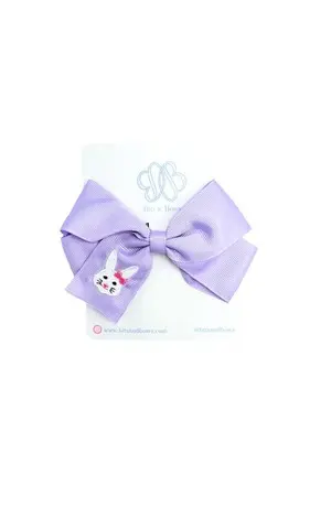 BITS & BOWS Bunny Embroidery Hair Bow - Lavender