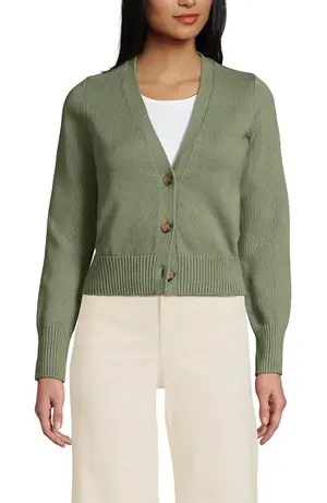LANDS' END Drifter V-neck Cardigan Sweater - Sage