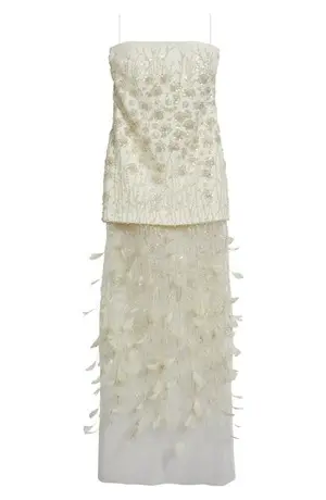DELFI COLLECTIVE Salma Bead & Feather Strapless Gown