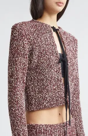Proenza Schouler Colette Cotton & Linen Popcorn Slub Cardigan - Wine Multi