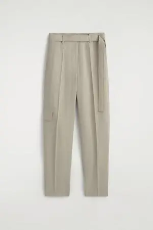 Cos Belted Linen Barrel-leg Pants - Beige