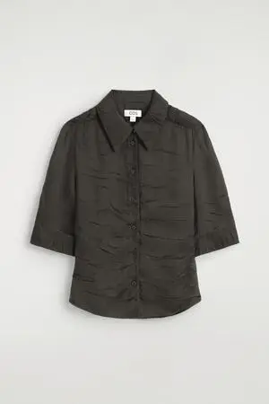 Cos Gathered Crinkled Shirt - Brown