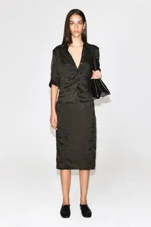 Cos Gathered Crinkled Shirt - Brown