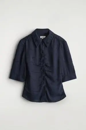 Cos Gathered Crinkled Shirt - Navy