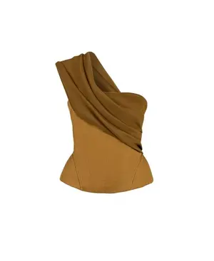 NOCTURNE One-shoulder Draped Gabardine Bustier - Camel