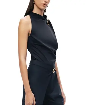 NOCTURNE Asymmetric Buckle-detail Blouse - Black