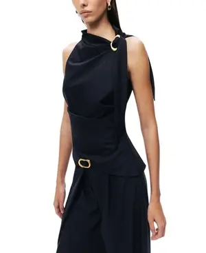 NOCTURNE Asymmetric Buckle-detail Blouse - Black
