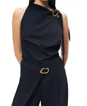 NOCTURNE Asymmetric Buckle-detail Blouse - Black