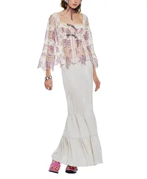 Anna Sui Medallion Floral Lace Tie Blouse