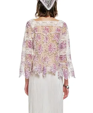 Anna Sui Medallion Floral Lace Tie Blouse