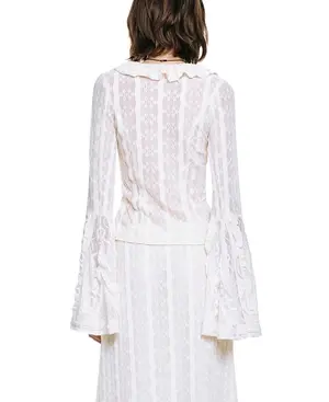 Anna Sui Floral Ruffle Stretch Lace Blouse