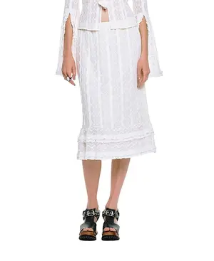 Anna Sui Floral Ruffle Stretch Lace Skirt