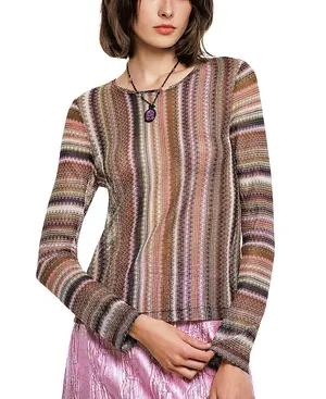Anna Sui Wavy Chevron Knit Long Sleeve Stripe Top