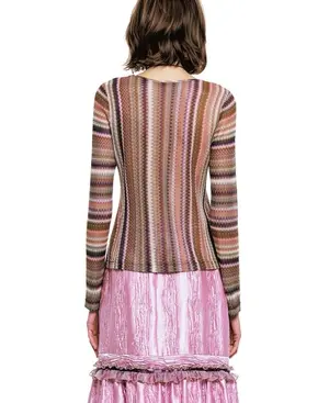 Anna Sui Wavy Chevron Knit Long Sleeve Stripe Top