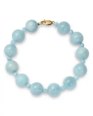 Bloomingdale'S 14k Yellow Gold Milky Aquamarine Beaded Bracelet - Blue