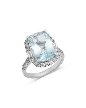 Bloomingdale'S Aquamarine And Diamond Halo Ring - White Gold