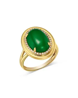 Bloomingdale'S Dyed Jade And Diamond Ring - Green/gold