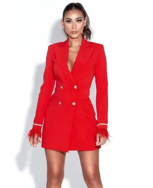 MISS CIRCLE Woven Crepe Backless Blazer Dress
