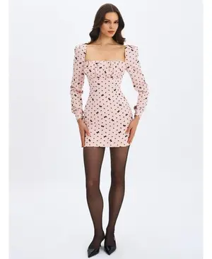 MISS CIRCLE NEW YORK Perla Velvet-embossed Mini Dress With Bow Detail - Pink