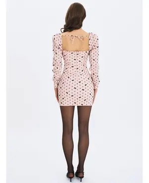 MISS CIRCLE NEW YORK Perla Velvet-embossed Mini Dress With Bow Detail - Pink