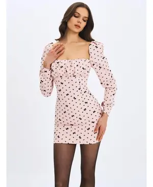 MISS CIRCLE NEW YORK Perla Velvet-embossed Mini Dress With Bow Detail - Pink