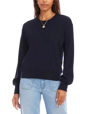 Karen Kane Long Sleeve Ribbed Top - Navy