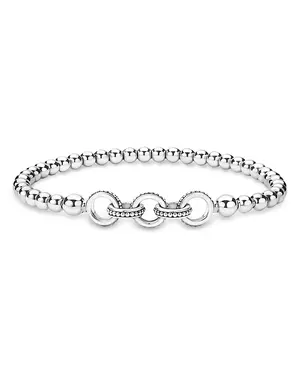 Lagos Sterling Signature Caviar Interlocking Rings Beaded Stretch Bracelet - Silver