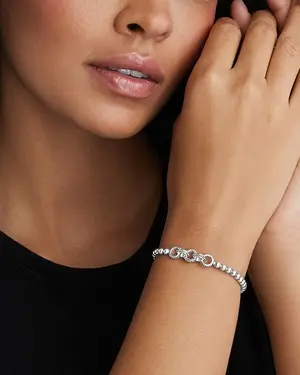 Lagos Sterling Signature Caviar Interlocking Rings Beaded Stretch Bracelet