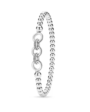 Lagos Sterling Signature Caviar Interlocking Rings Beaded Stretch Bracelet