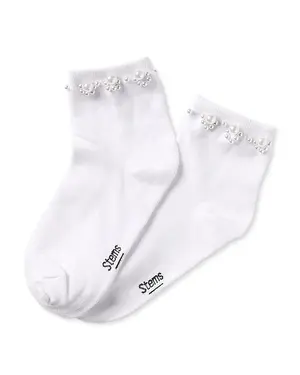 STEMS Faux Pearl Embellished Socks - Ivory