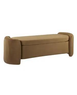 MODWAY Nebula Upholstered Performance Velvet Bench - Cognac