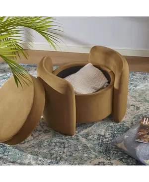 MODWAY Nebula Upholstered Performance Velvet Ottoman - Cognac