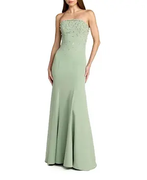 Mac Duggal Strapless Embellished Crepe Mermaid Gown - Sage