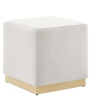 MODWAY Tilden 17" Square Performance Velvet Upholstered Ottoman - Alabaster Natural