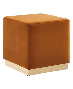 MODWAY Tilden 17" Square Performance Velvet Upholstered Ottoman - Rust Natural