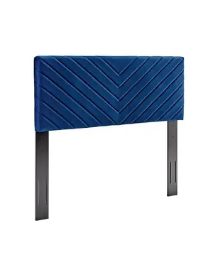 MODWAY Alyson Angular Channel Tufted Performance Velvet Headboard Navy