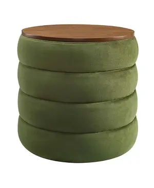 MODWAY Mezzo Round Performance Velvet Storage Ottoman - Moss Green